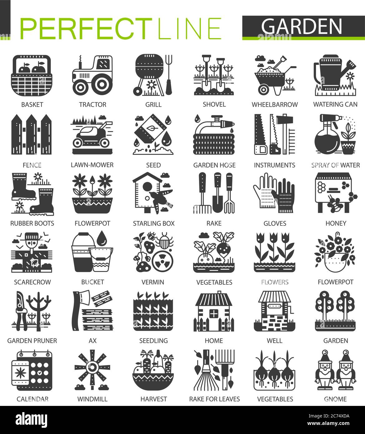 Gardening flower equipment classic black mini concept symbols. Garden ...