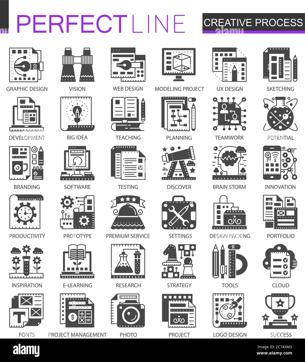 Creative process classic black mini concept symbols. Modern icon ...