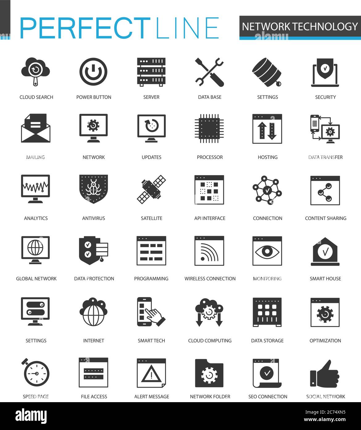 Black classic Network technology icons set isolated Stock Vector Image ...