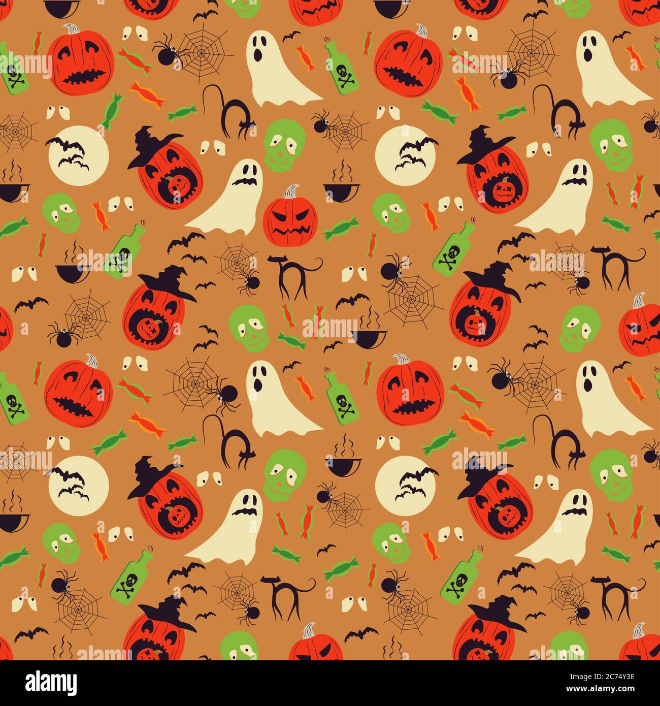 Vector illustration of Halloween seamless pattern with spooky elements ...