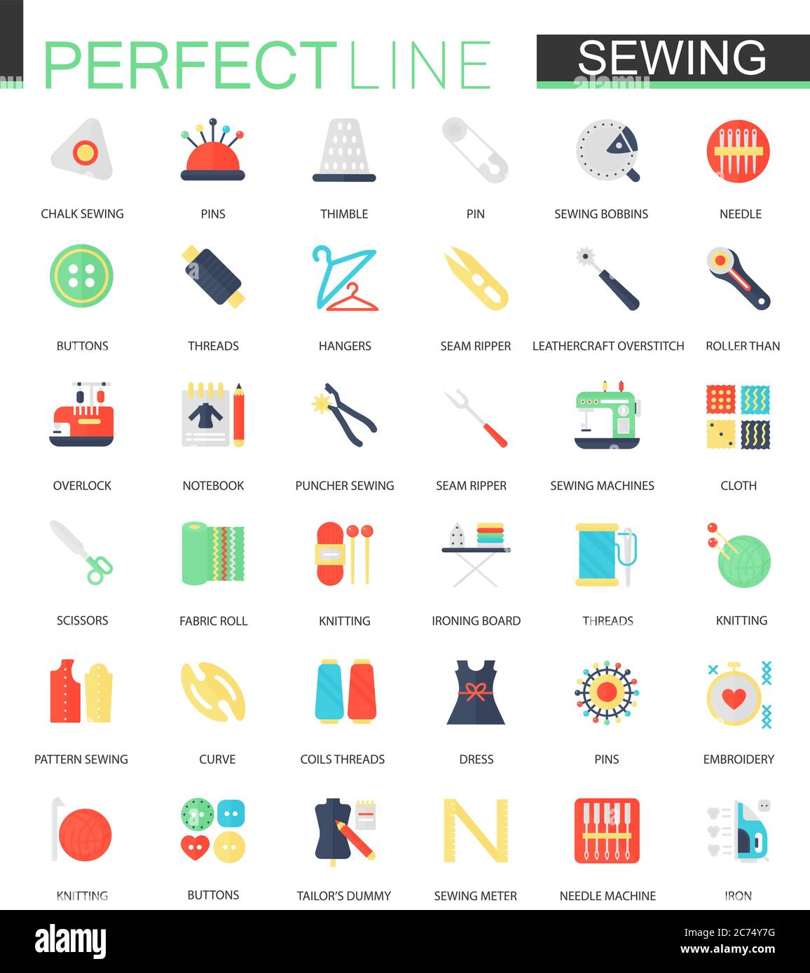 Vector set of flat needlework and sewing equipment icons isolated Stock Vector Image & Art - Alamy