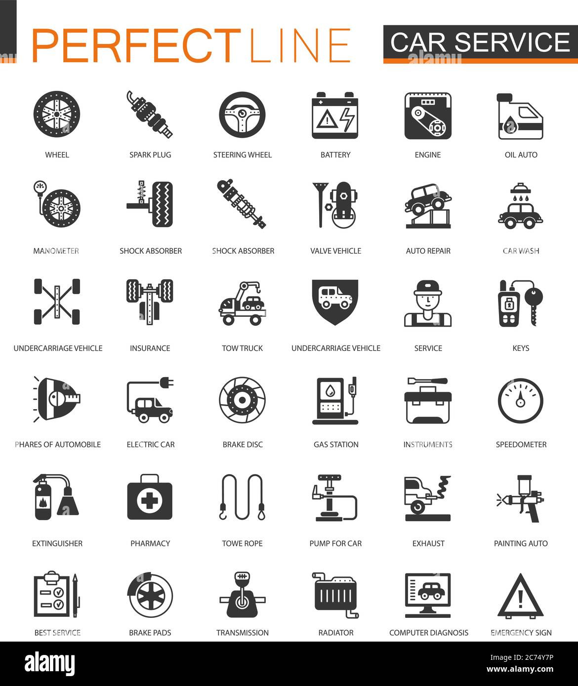 Black classic Car service icon set. Repair, car details icons isolated ...