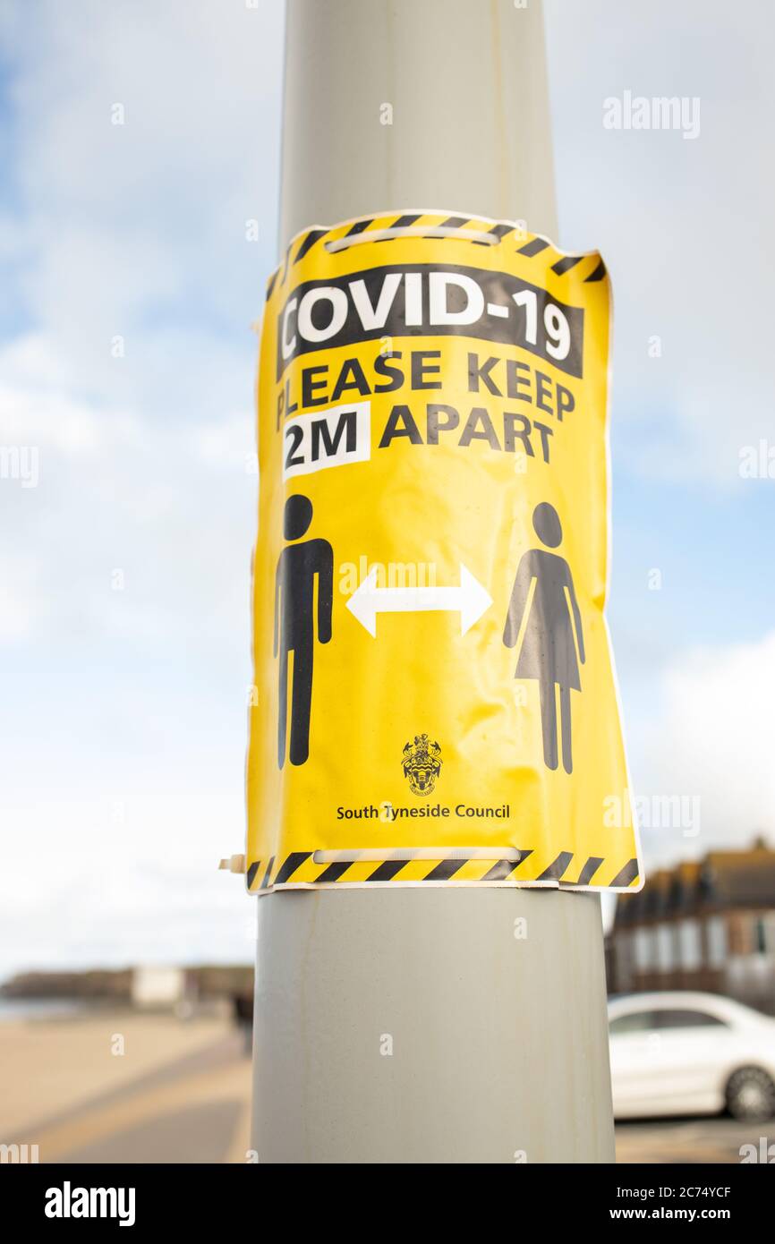 South Shields UK 3rd Hune 2020 Social Distancing notice on lamp post ...