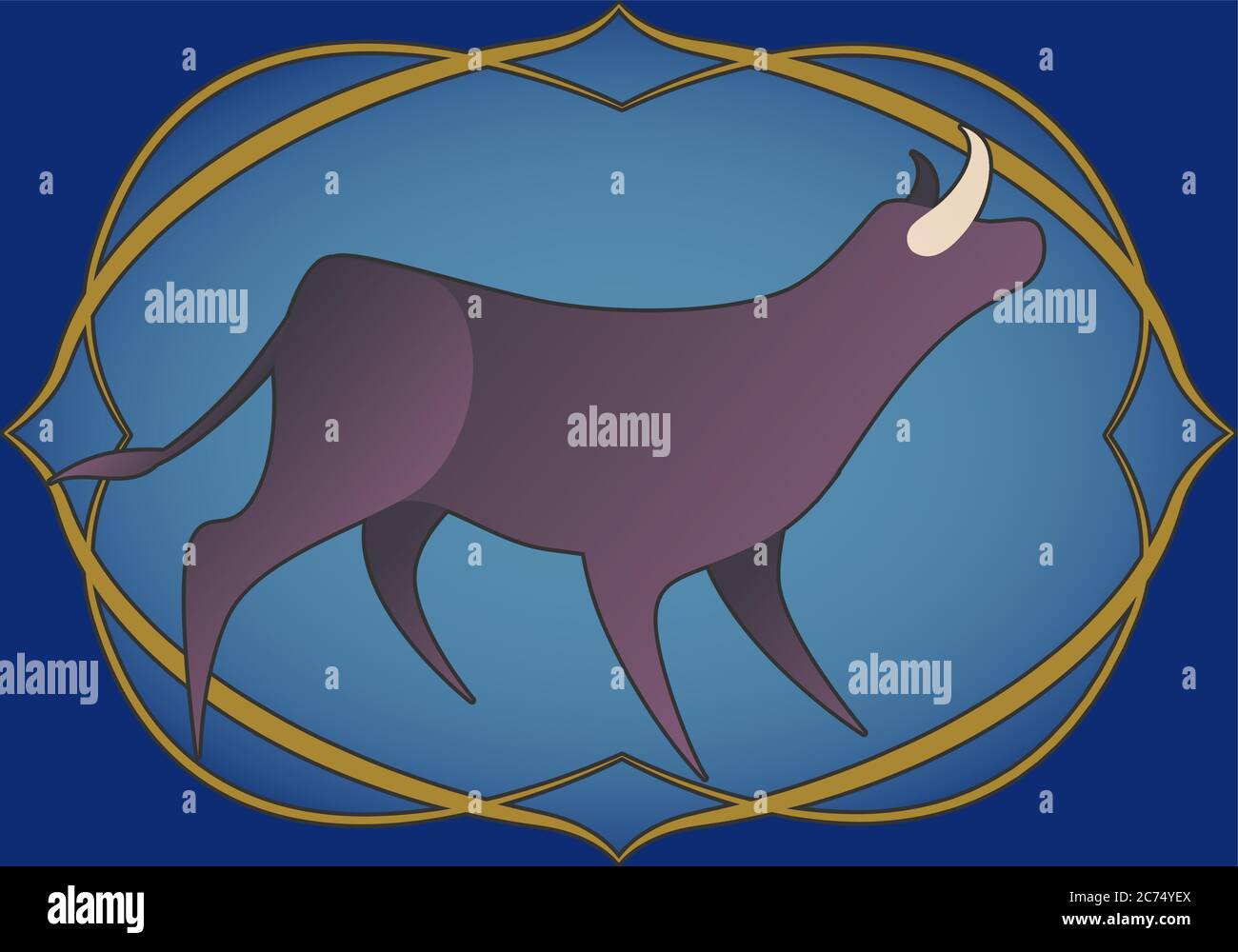 Zodiac Sign. Taurus. Bull inside in an ornamental frame. Medieval style ...