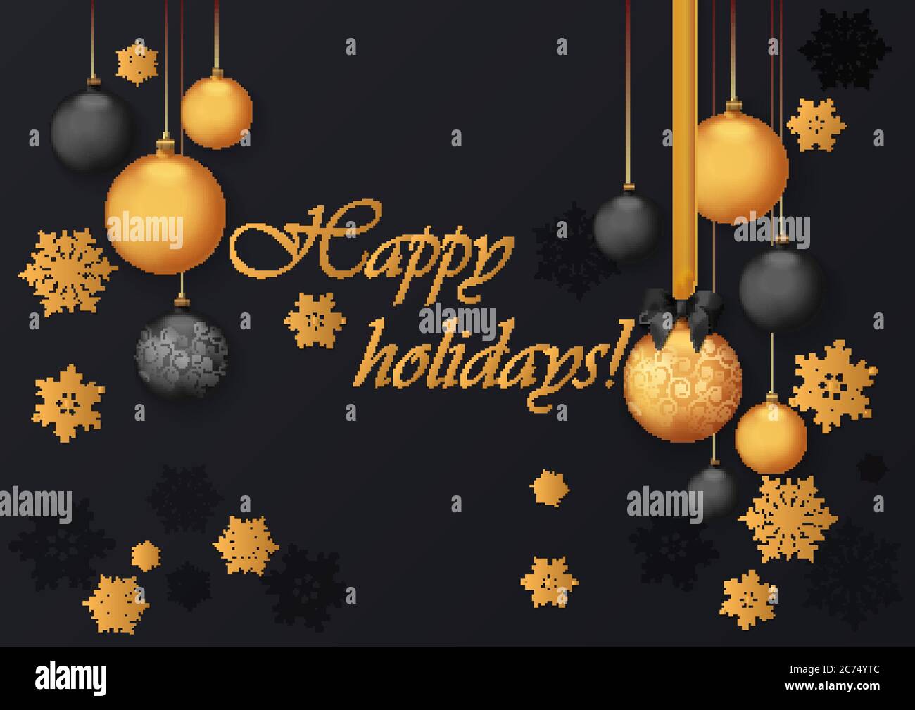 Happy holidays greeting with orange and black balls decoration Stock ...