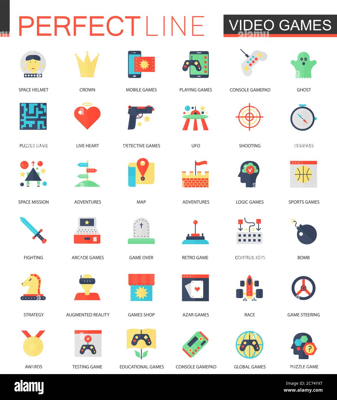 Vector set of flat Video games icons isolated Stock Vector Image & Art ...