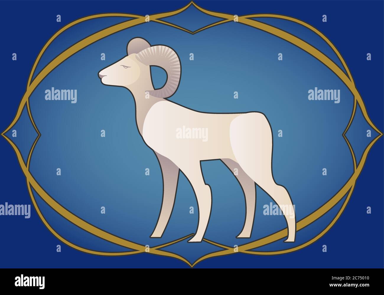 Zodiac Sign. Aries. Ram inside in an ornamental frame. Medieval style ...