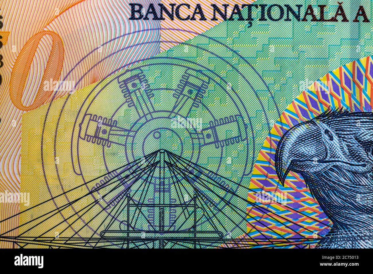 Selective focus on detail of lei banknotes. Close up macro detail of ...