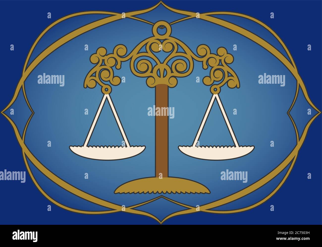Zodiac Sign. Libra. Antique balance inside in an ornamental frame ...