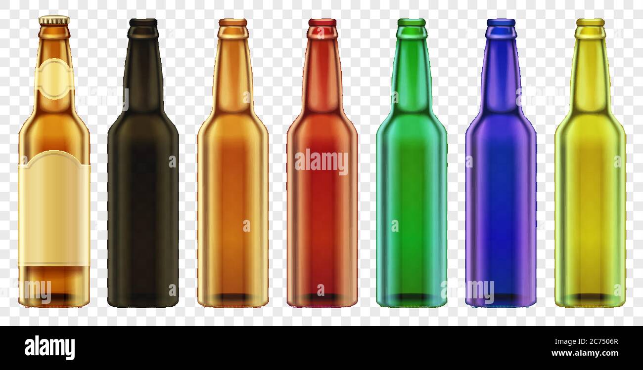 Vector Beer bottle color glass isolated. Packaging mockup with ...