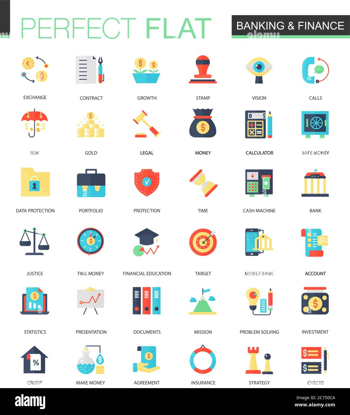 Vector set of flat Banking finance icons isolated Stock Vector Image ...