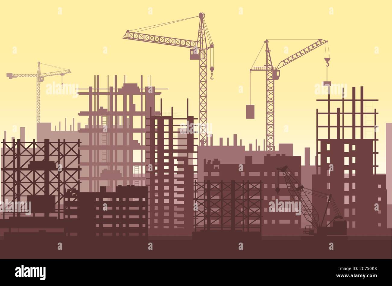 Buildings under construction in process. Urban construction site with ...