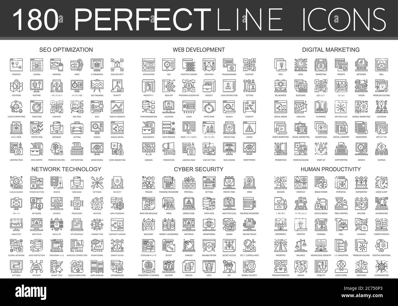 Management concept outline icons Black and White Stock Photos & Images ...