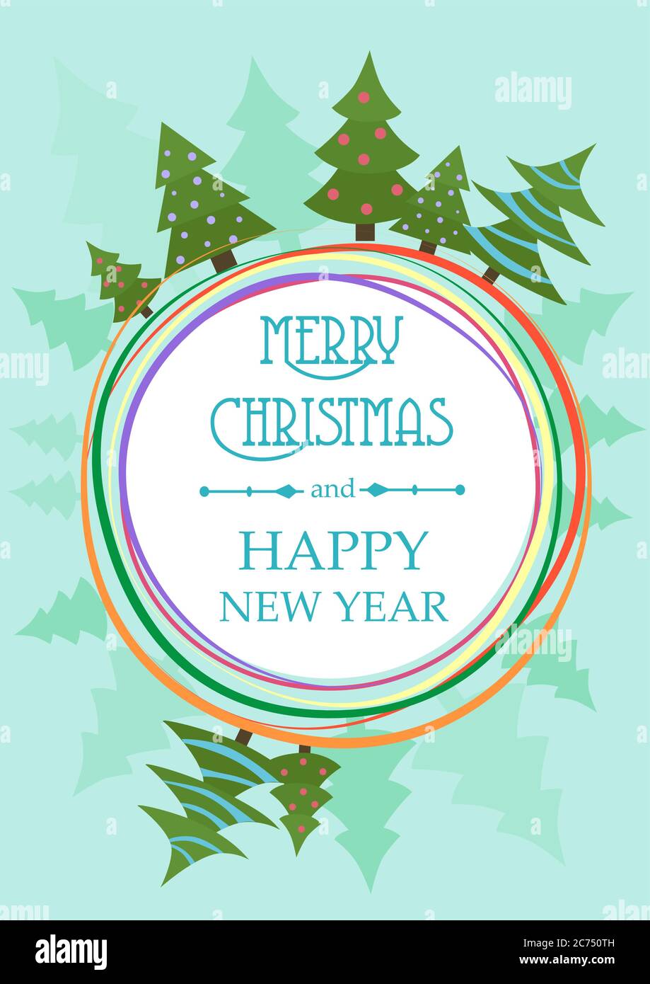 Vector illustration of greeting in circle with decorated Christmas ...