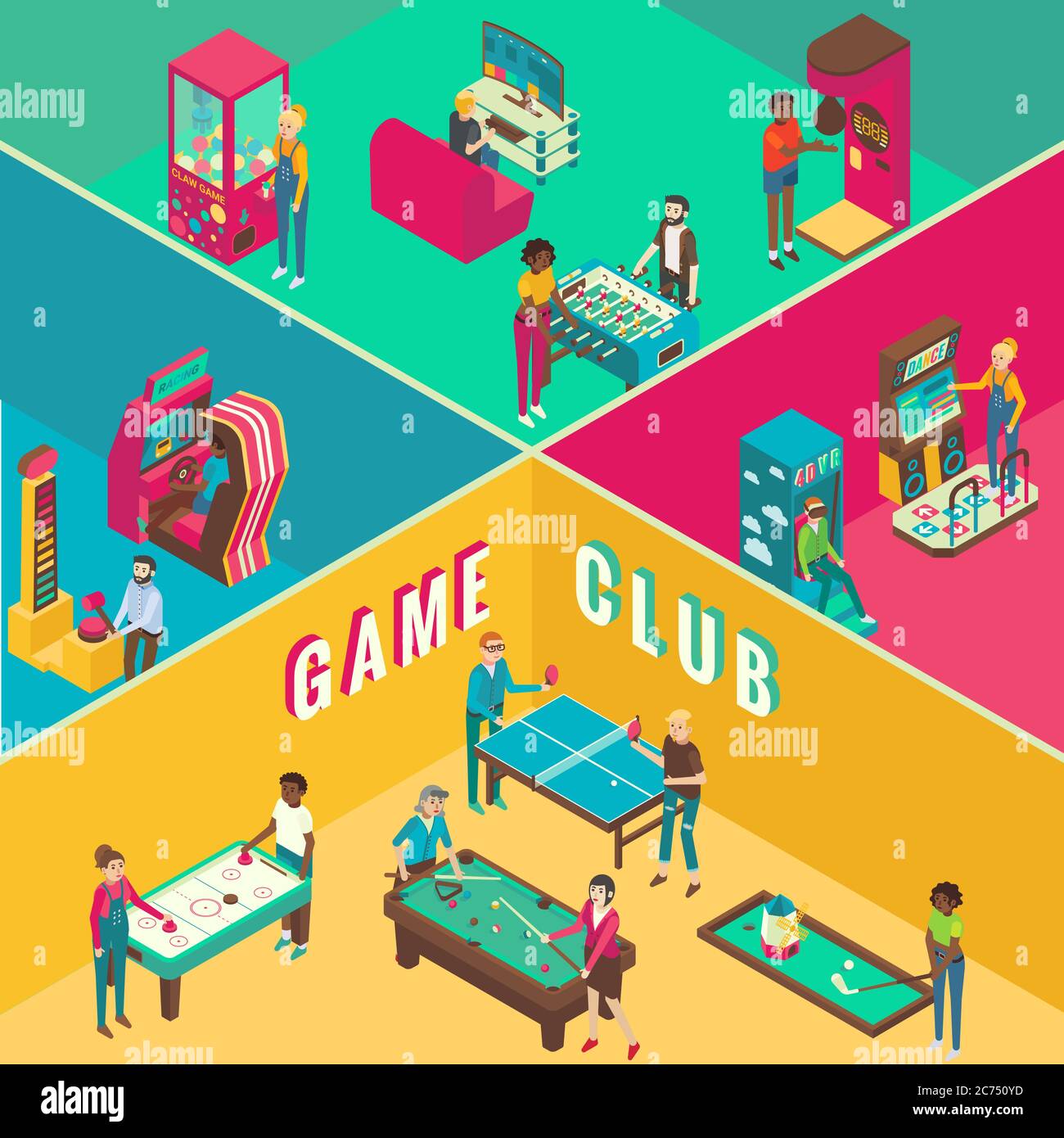Game club cutaway interior vector flat 3d isometric illustration Stock ...