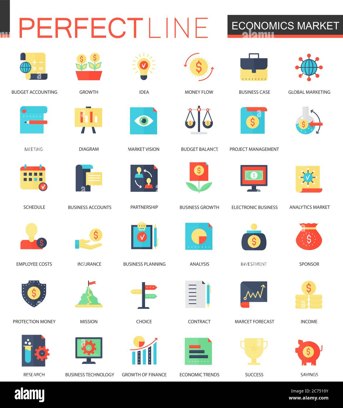 Vector set of flat Economics market icons isolated Stock Vector Image ...