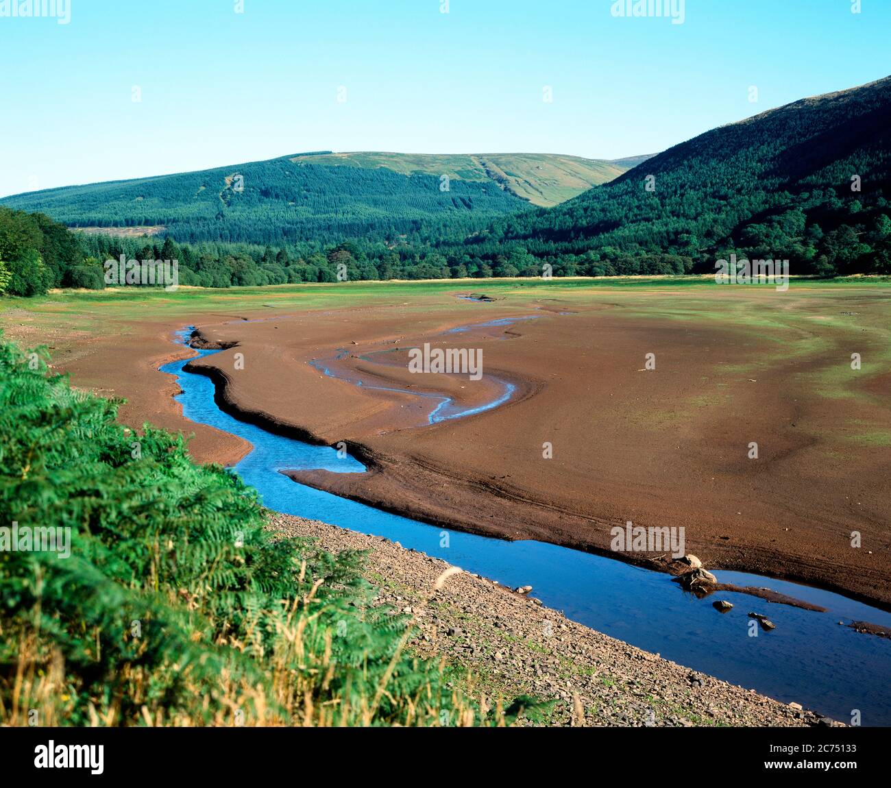 Pentwyn Reservoir during water shortage, Brecon Beacons National Park ...