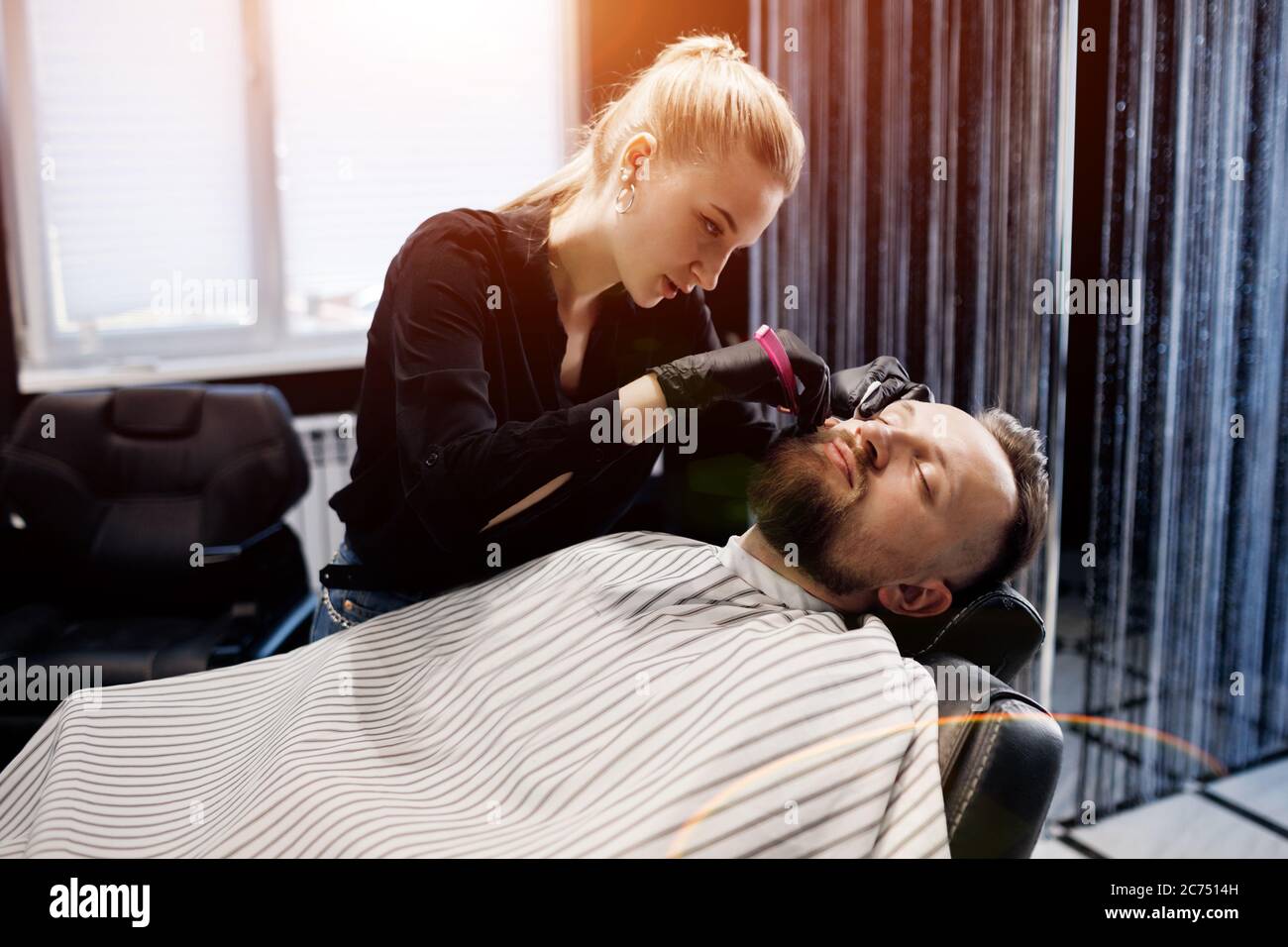 Male barber client barbershop cutting hi-res stock photography and ...