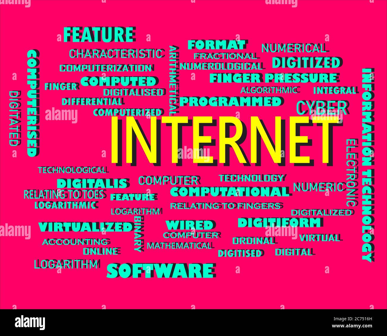 Internet a technological word displayed on related word cloud in blue ...