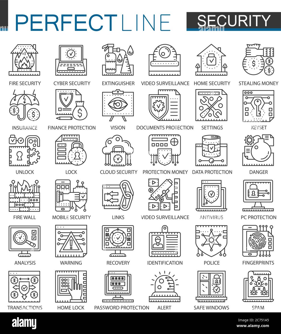 Security outline mini concept symbols. Data PC Protection technology ...