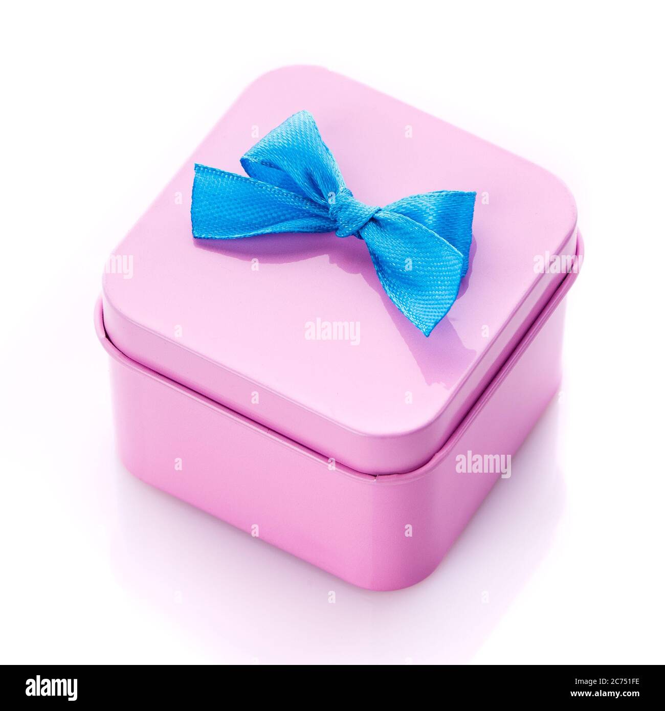 Metal square pink gift box on white background Stock Photo - Alamy