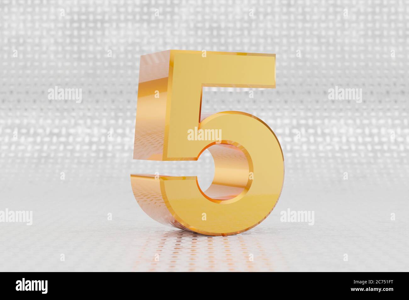 Yellow 3d number 5. Glossy yellow metallic number on metal floor ...
