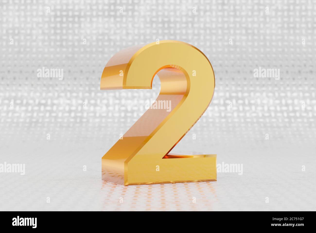 Yellow 3d number 2. Glossy yellow metallic number on metal floor ...