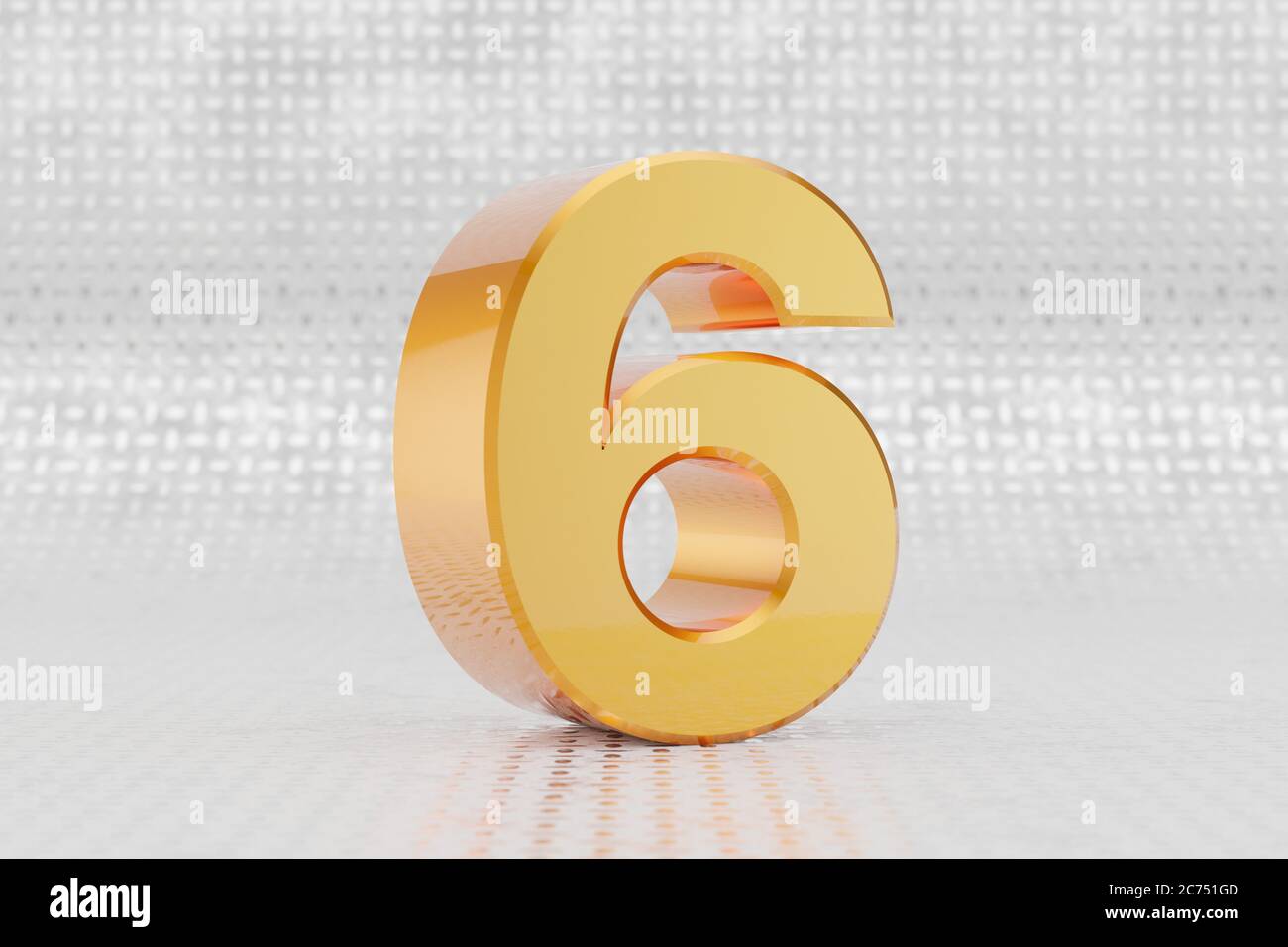 Yellow 3d number 6. Glossy yellow metallic number on metal floor ...
