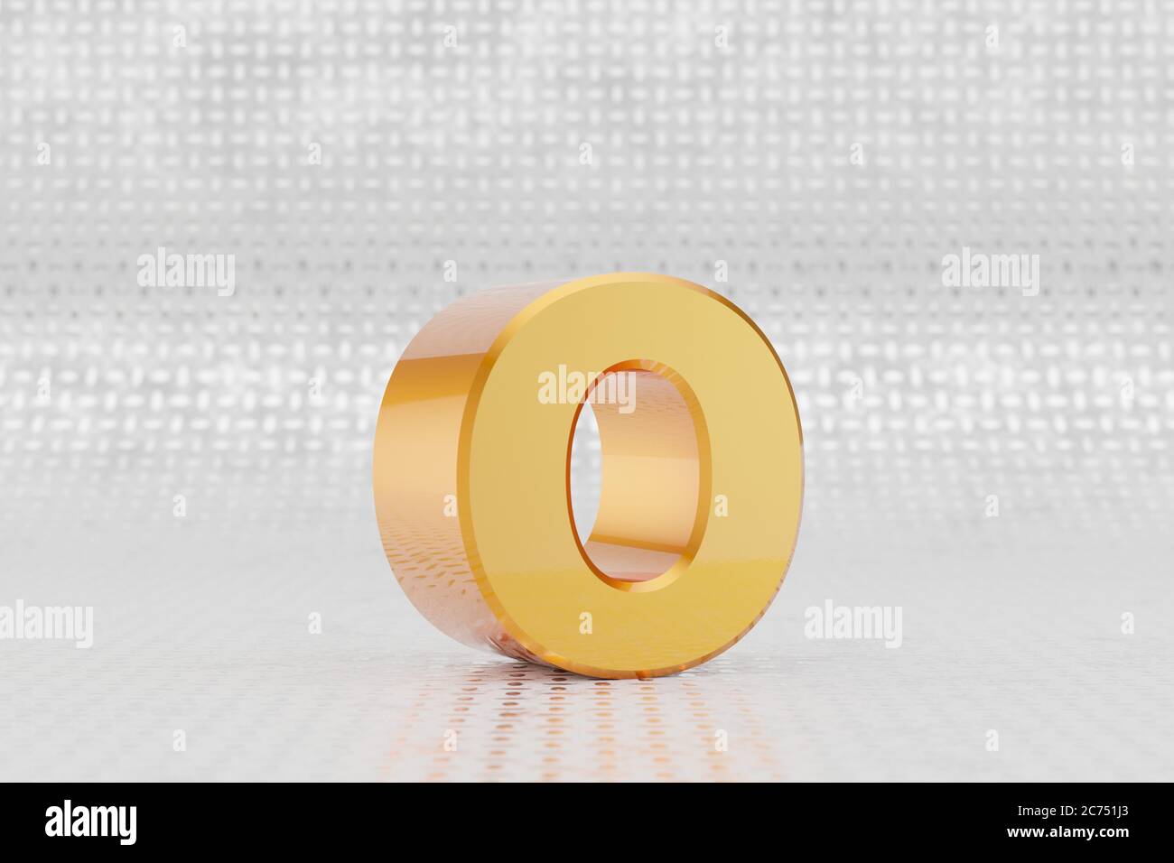 Yellow 3d letter O lowercase. Glossy yellow metallic letter on metal ...