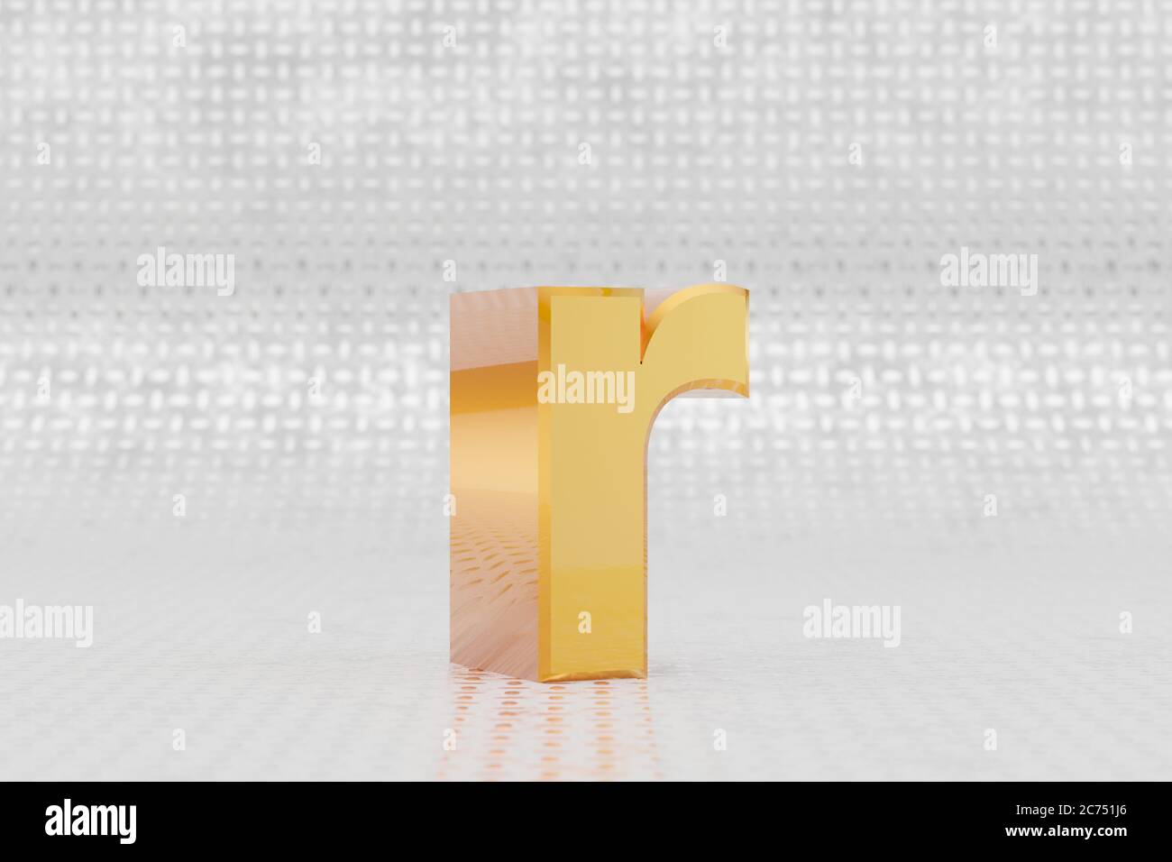 Yellow 3d letter R lowercase. Glossy yellow metallic letter on metal ...