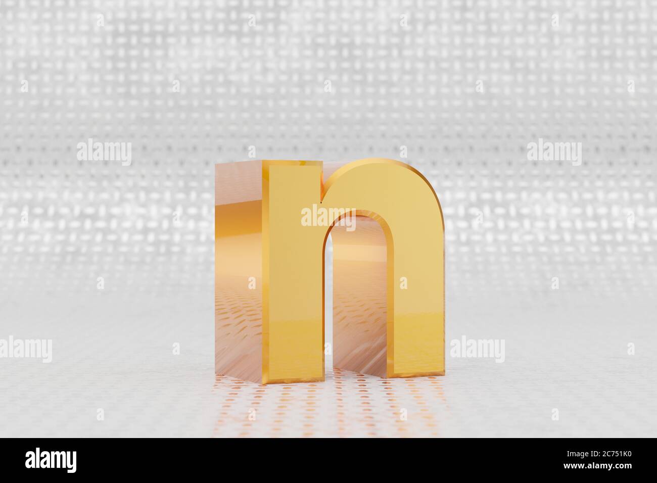 Yellow 3d letter N lowercase. Glossy yellow metallic letter on metal ...