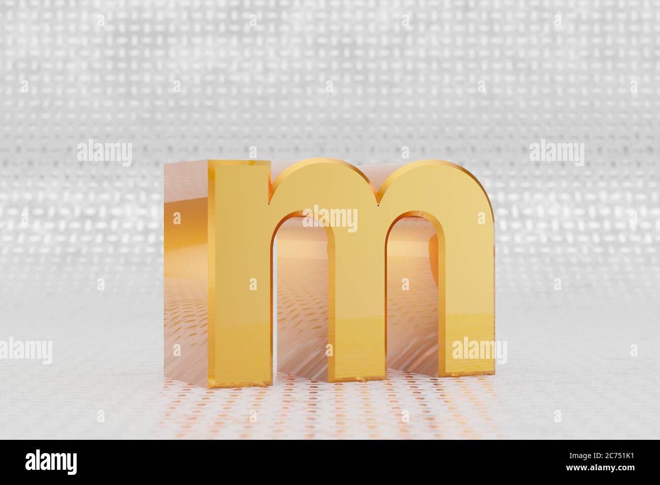 Yellow 3d letter M lowercase. Glossy yellow metallic letter on metal ...