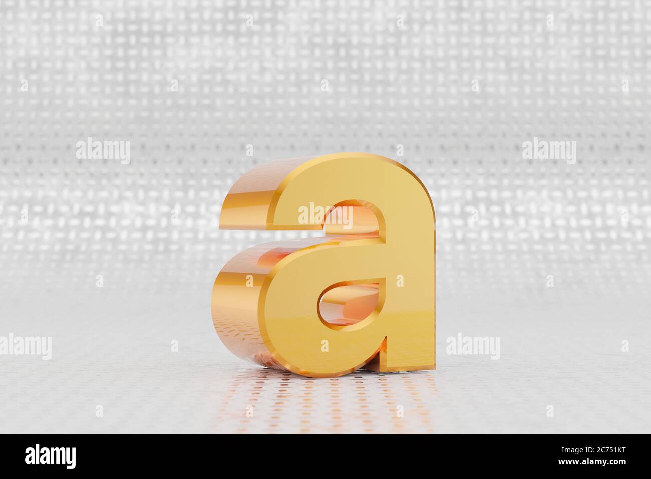 Yellow 3d letter A lowercase. Glossy yellow metallic letter on metal ...