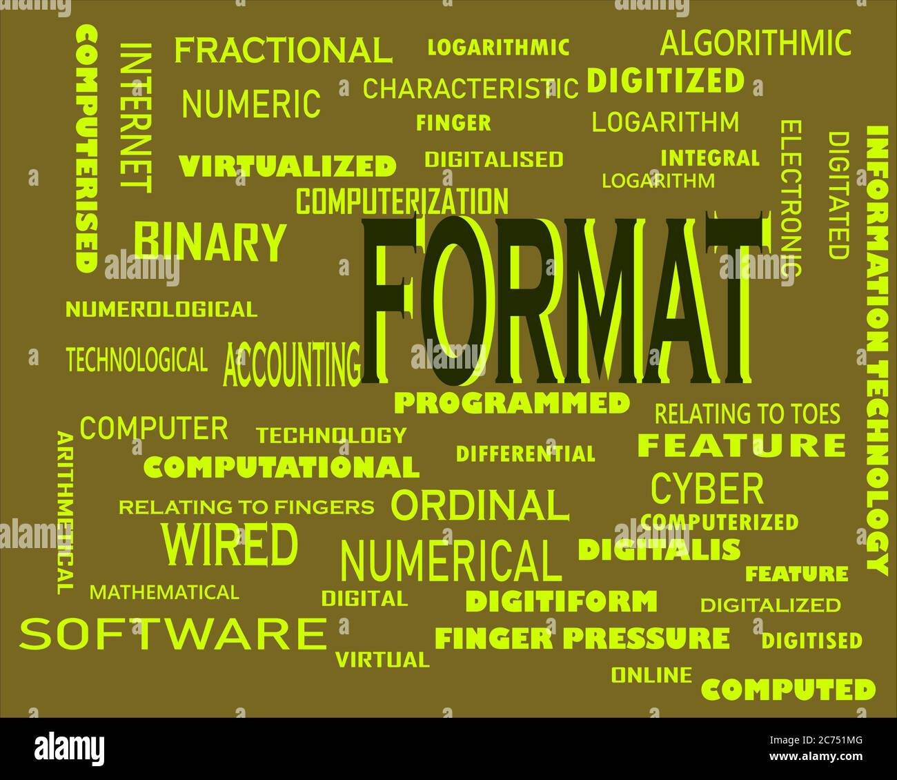 Format a technological word displayed on related word cloud in blue ...
