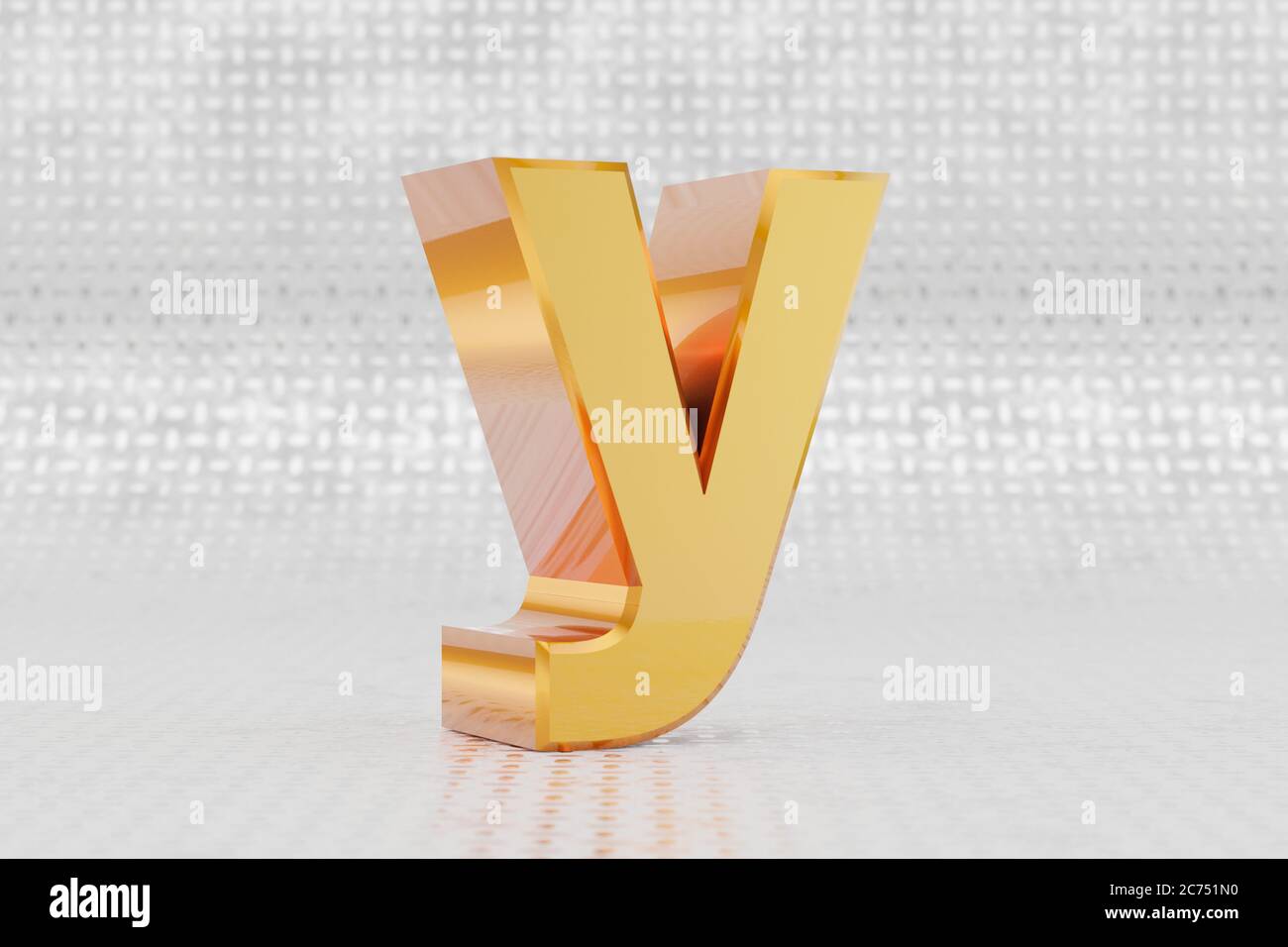 Yellow 3d letter Y lowercase. Glossy yellow metallic letter on metal ...
