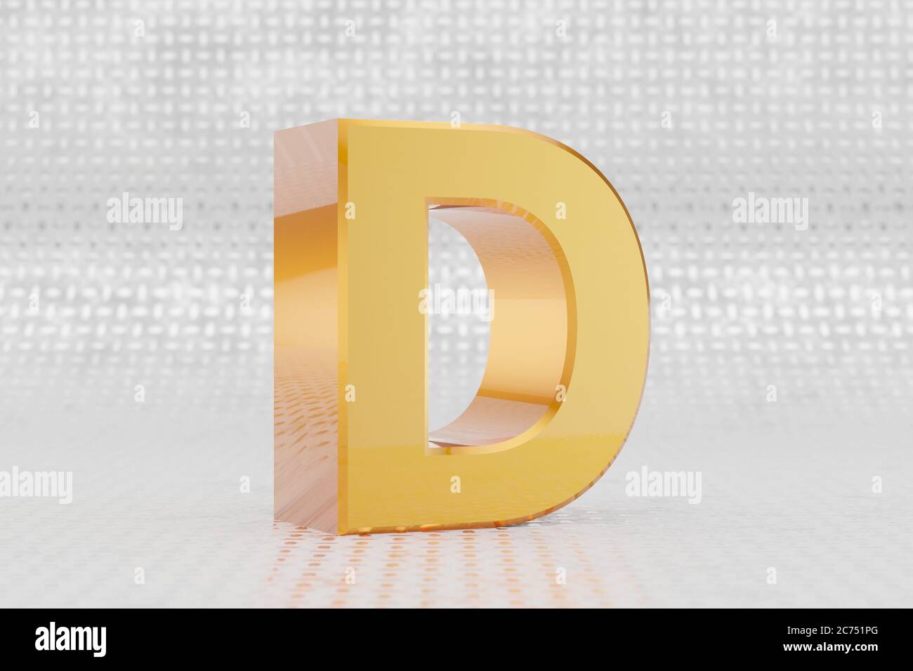 Yellow 3d letter D uppercase. Glossy yellow metallic letter on metal ...