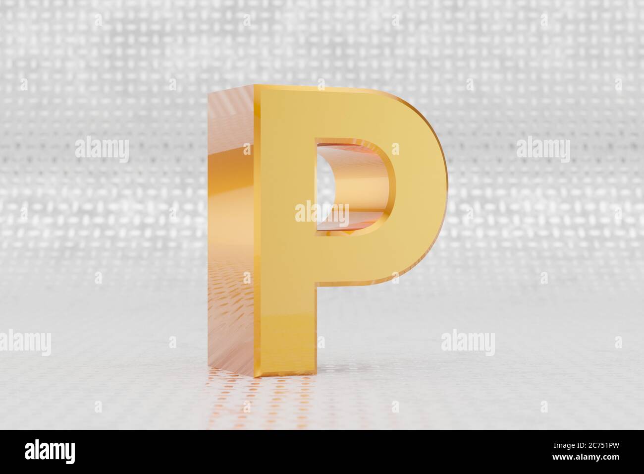 Yellow 3d letter P uppercase. Glossy yellow metallic letter on metal ...