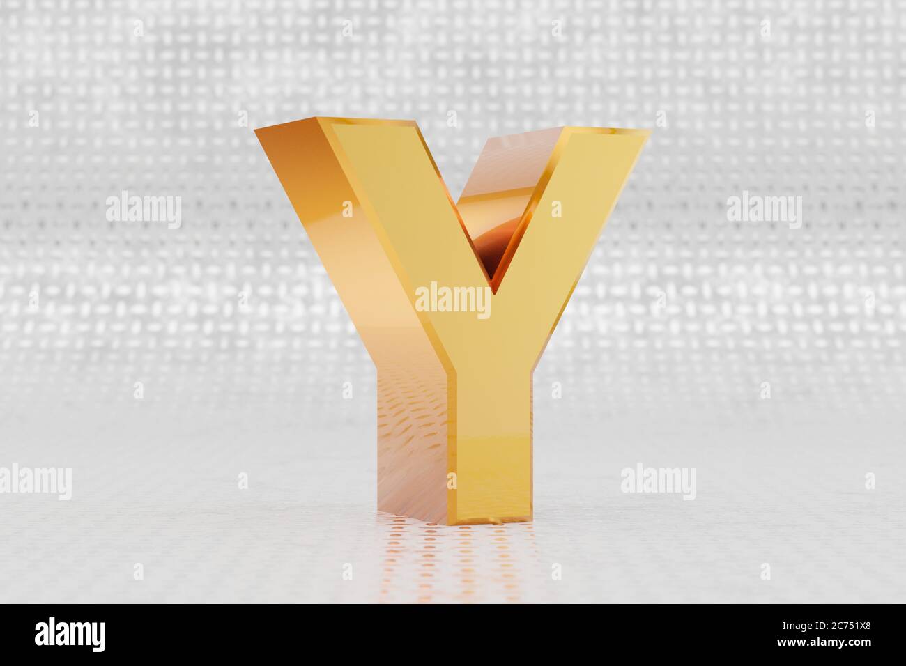 Yellow 3d letter Y uppercase. Glossy yellow metallic letter on metal ...