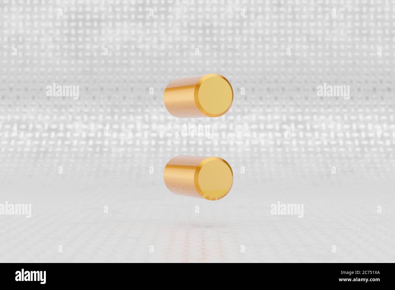 Yellow 3d colon symbol. Glossy yellow metallic sign on metal floor ...