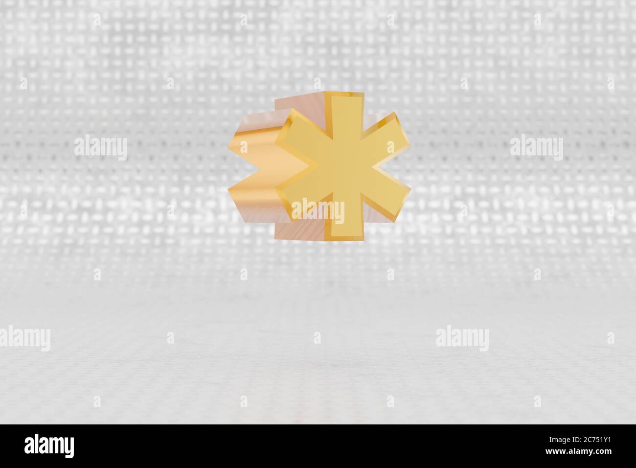Yellow 3d asterisk symbol. Glossy yellow metallic sign on metal floor ...