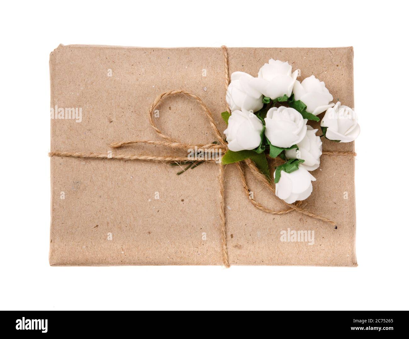 Festive gift box with decor on white background Stock Photo - Alamy