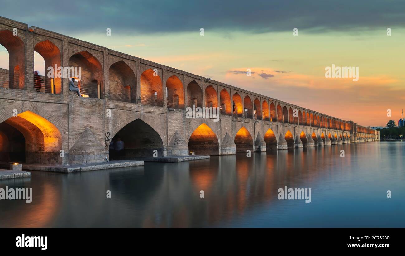 Isfahan, Iran - May 2019: Iranian people on SioSePol or Bridge of 33 ...