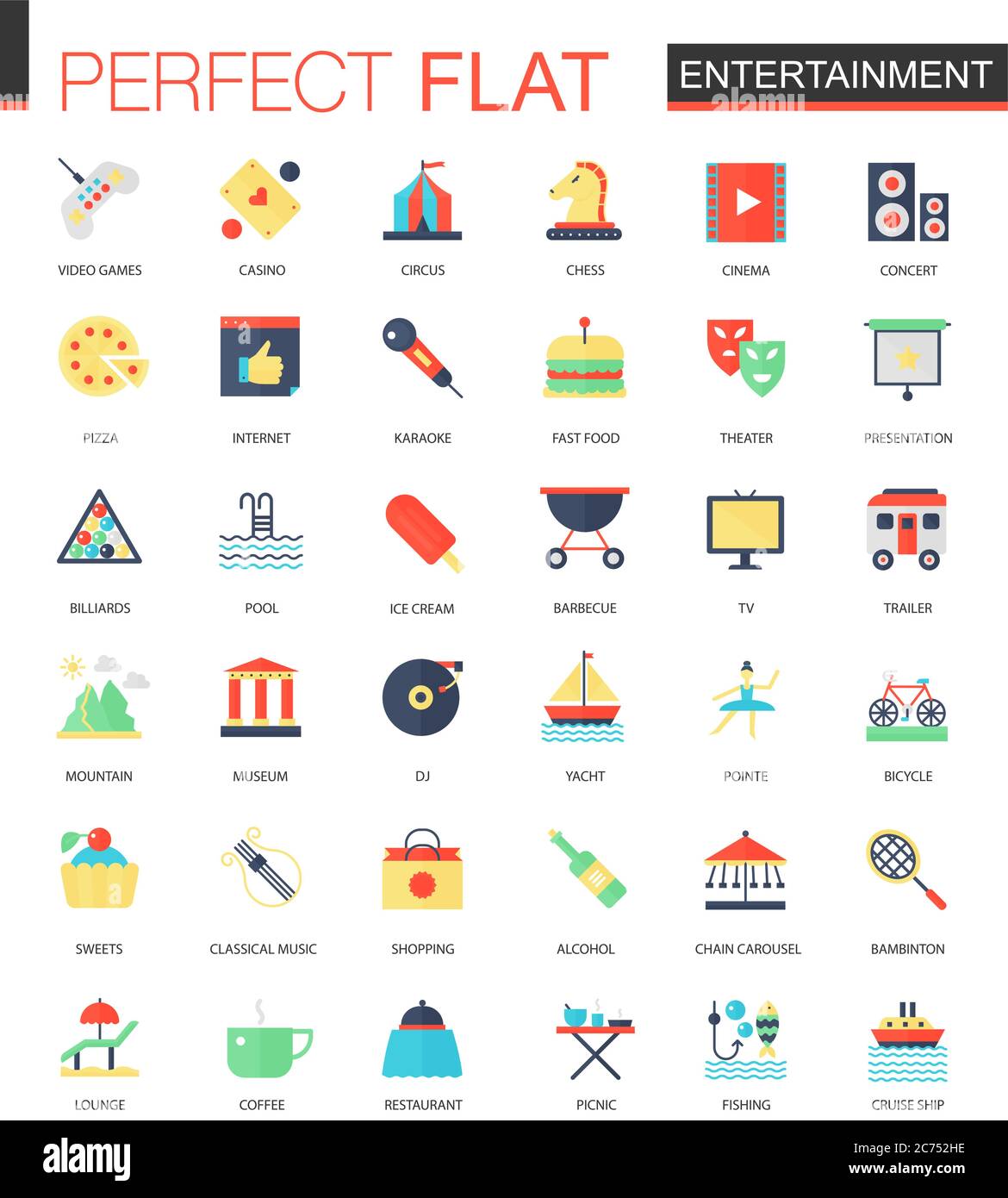 Vector set of flat Entertainment icons isolated Stock Vector Image ...