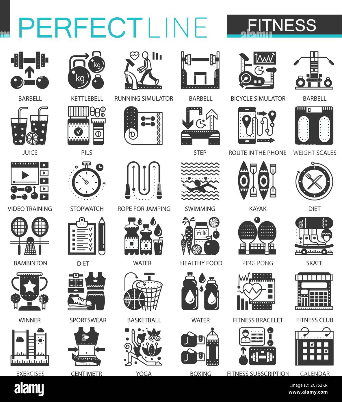 Sport and Fitness classic black mini concept symbols. Vector modern ...