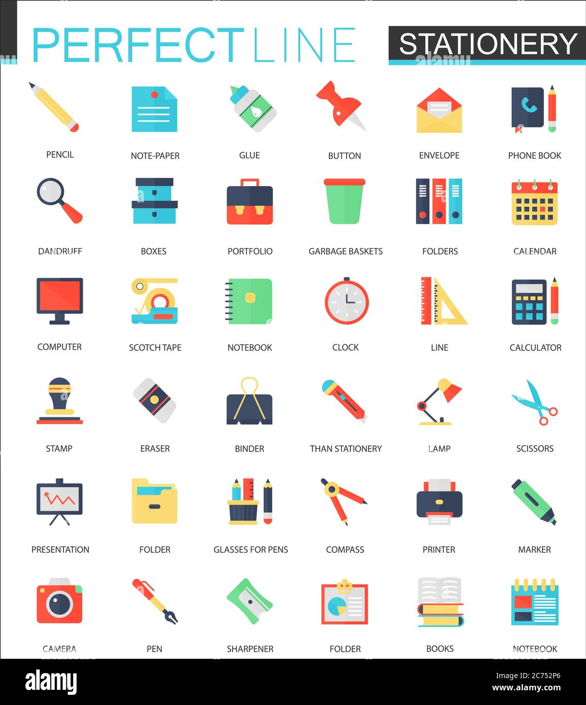 Vector set of flat Stationery icons set Stock Vector Image & Art - Alamy