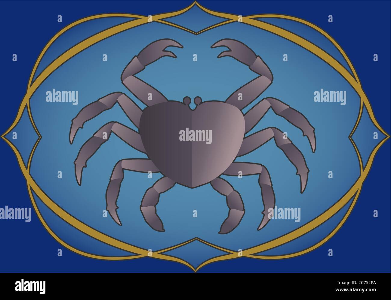 Zodiac Sign. Cancer. Crab inside in an ornamental frame. Medieval style ...