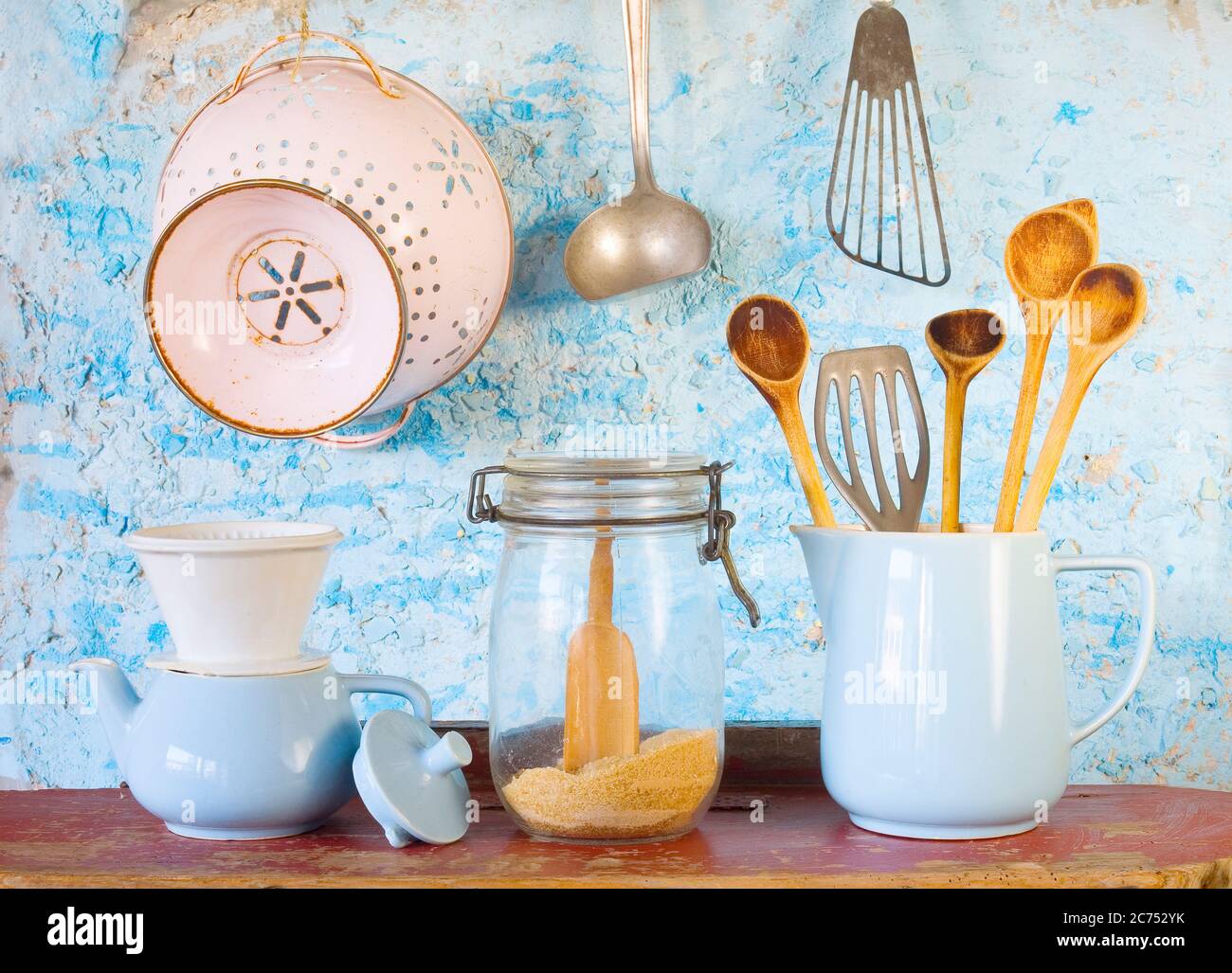 various vintage kitchen utensils Stock Photo - Alamy
