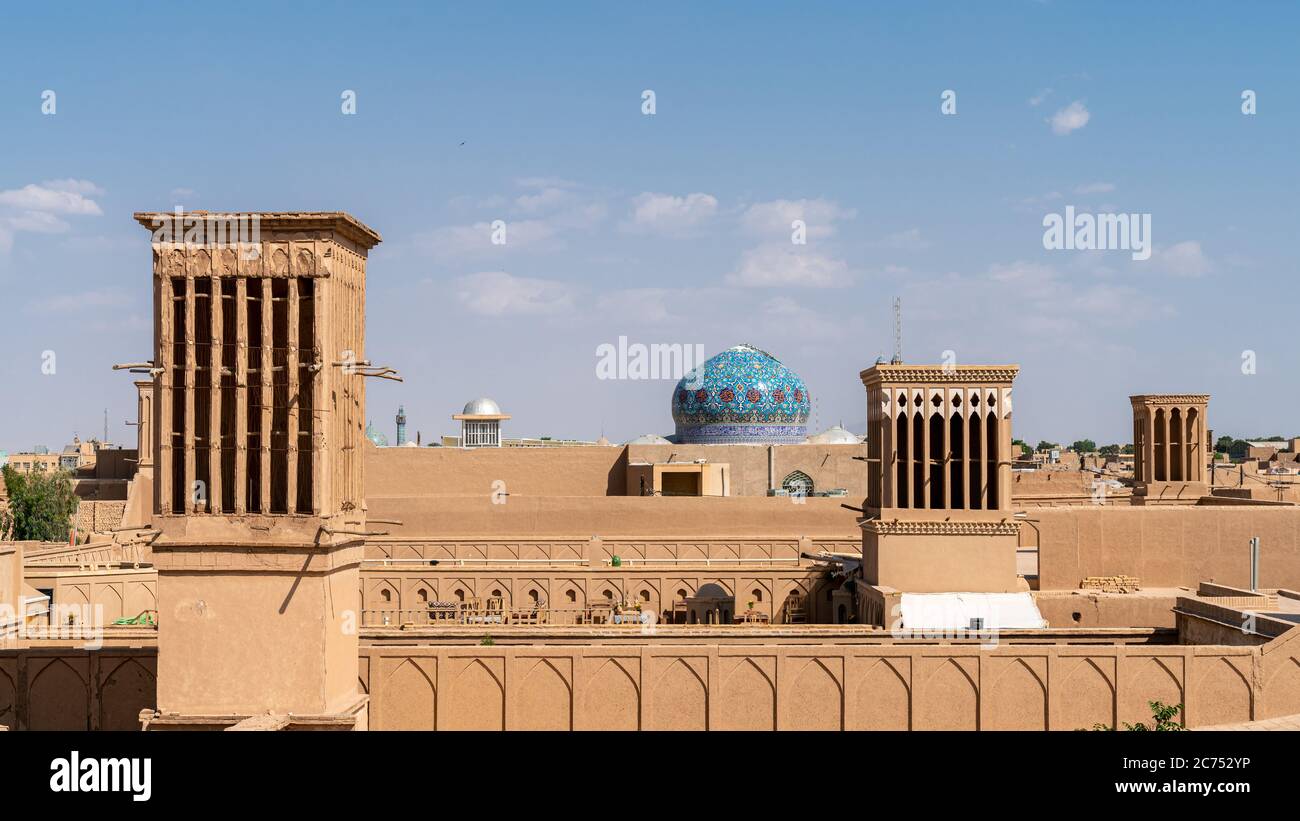 Yazd, Iran - May 2019: Yazd cityscape with old brick buildings and ...