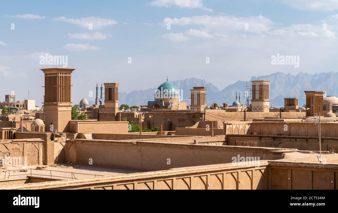 Yazd, Iran - May 2019: Yazd cityscape with old brick buildings and ...