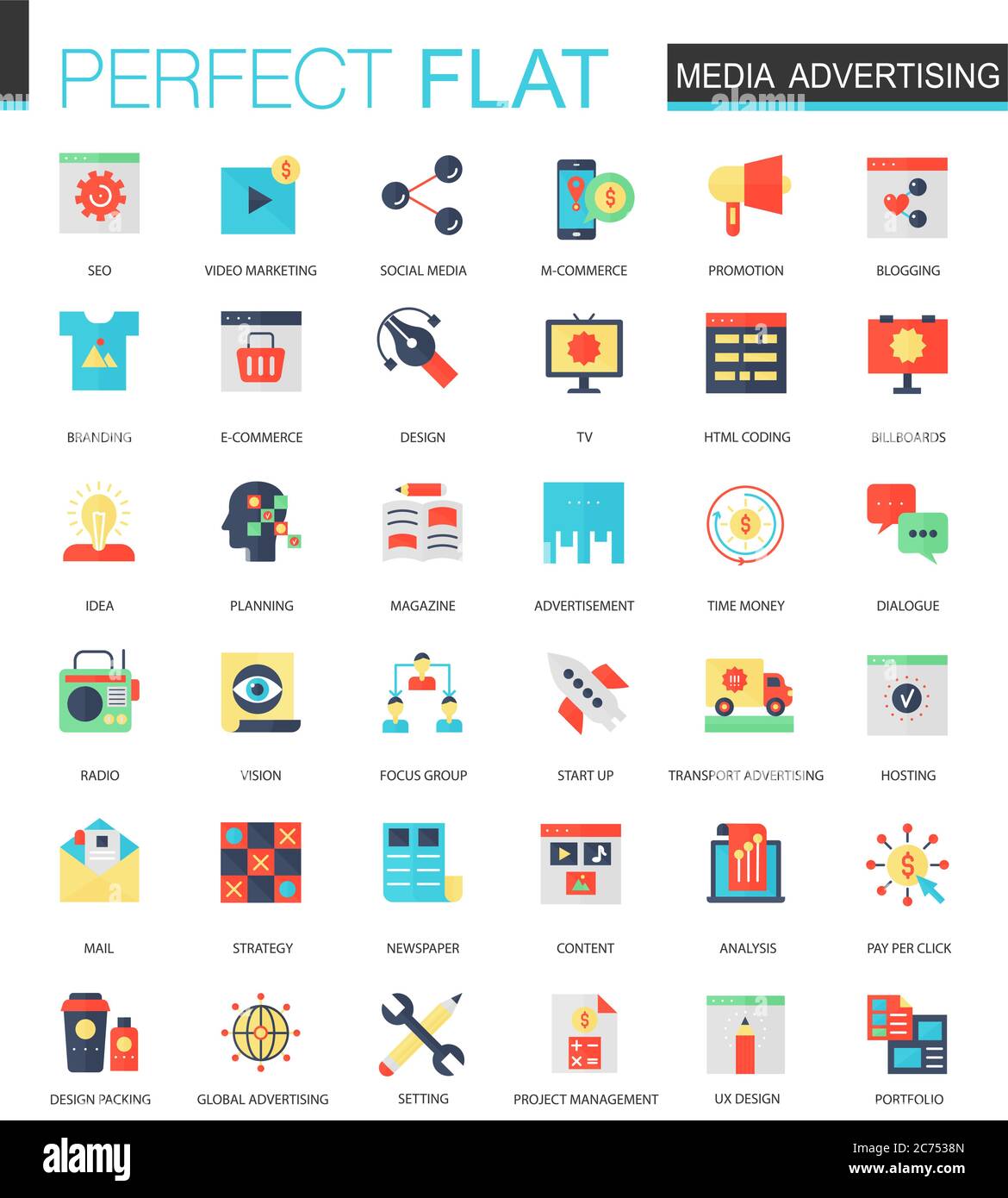 Vector set of flat Media advertising icons isolated Stock Vector Image ...